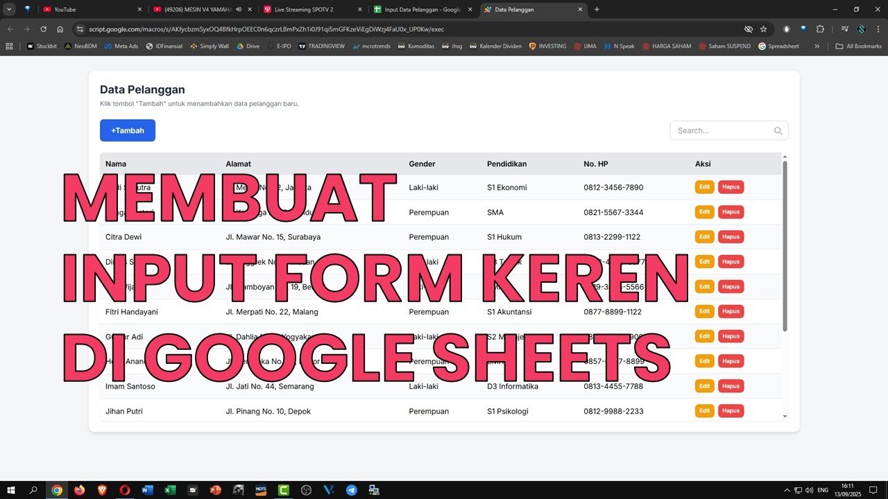 Buat Input Form di Google Sheets - YouTube
