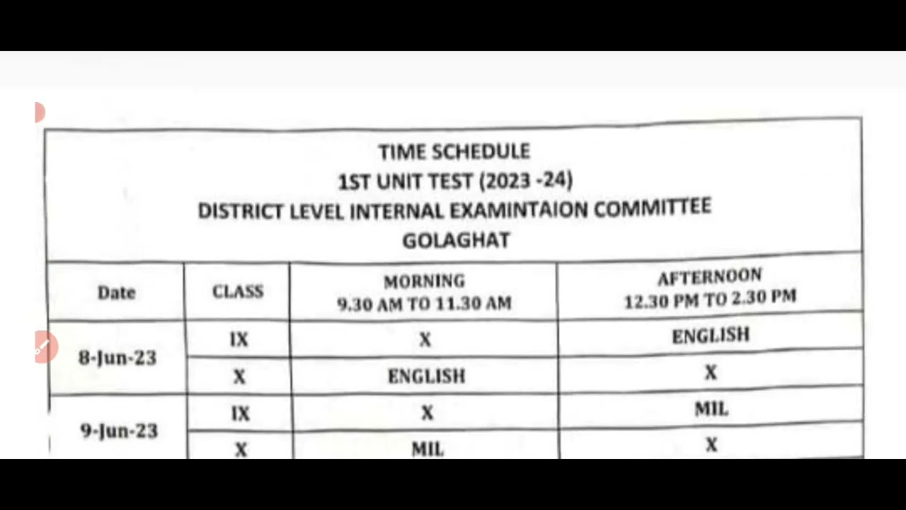 Golaghat District|Class IX & X Unit Test Examination 2023 Routine|Class ...