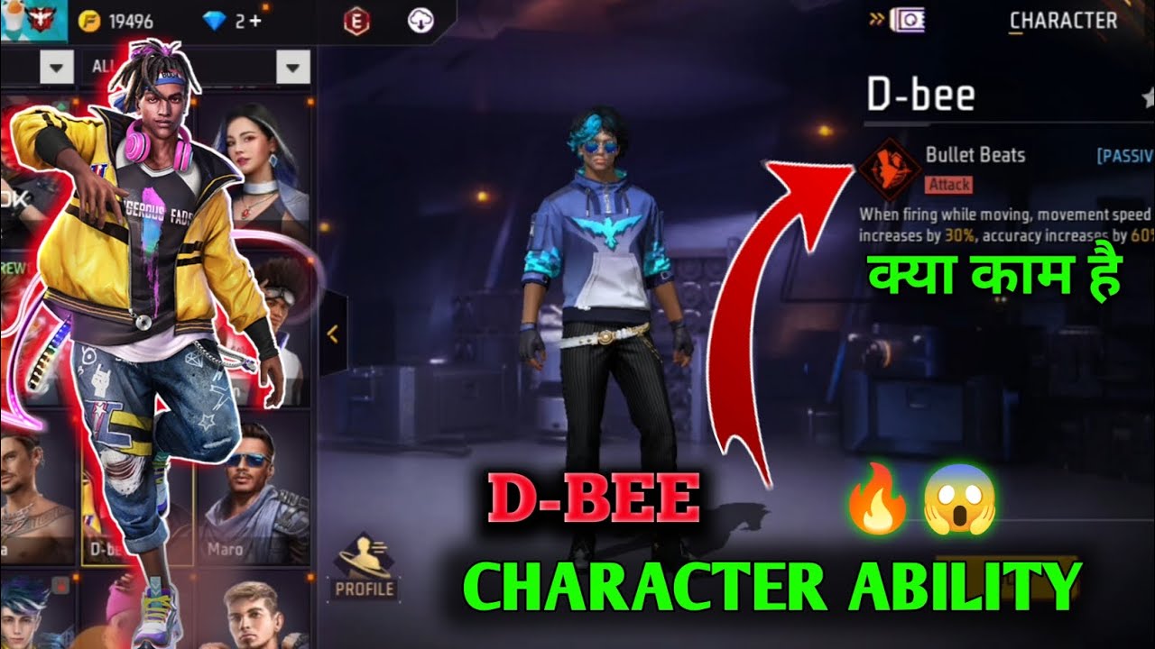 Free fire d bee character ability || d bee character ability test - YouTube