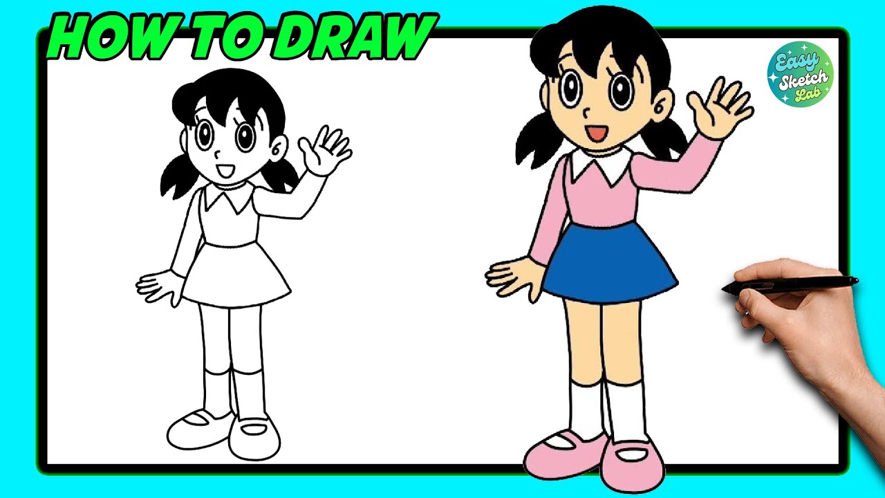 How to Draw Cute SHIZUKA from Doraemon | Step-by-Step Tutorial - YouTube