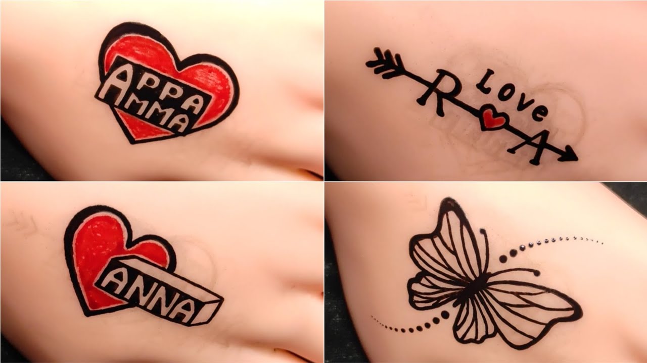 appa amma+R ️A+Anna+butterfly design temporary tattoo making with pen ...