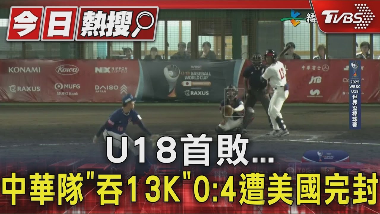 U18首敗...中華隊「吞13K」0:4遭美國完封 ｜TVBS新聞 @TVBSNEWS01│TVBS新聞網