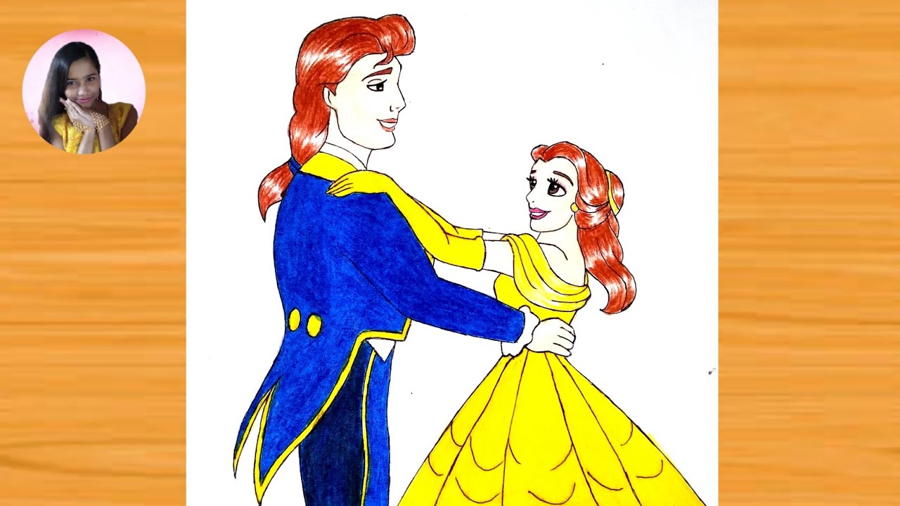 Beauty and the beast drawing | How to draw Princess Belle and Prince ...