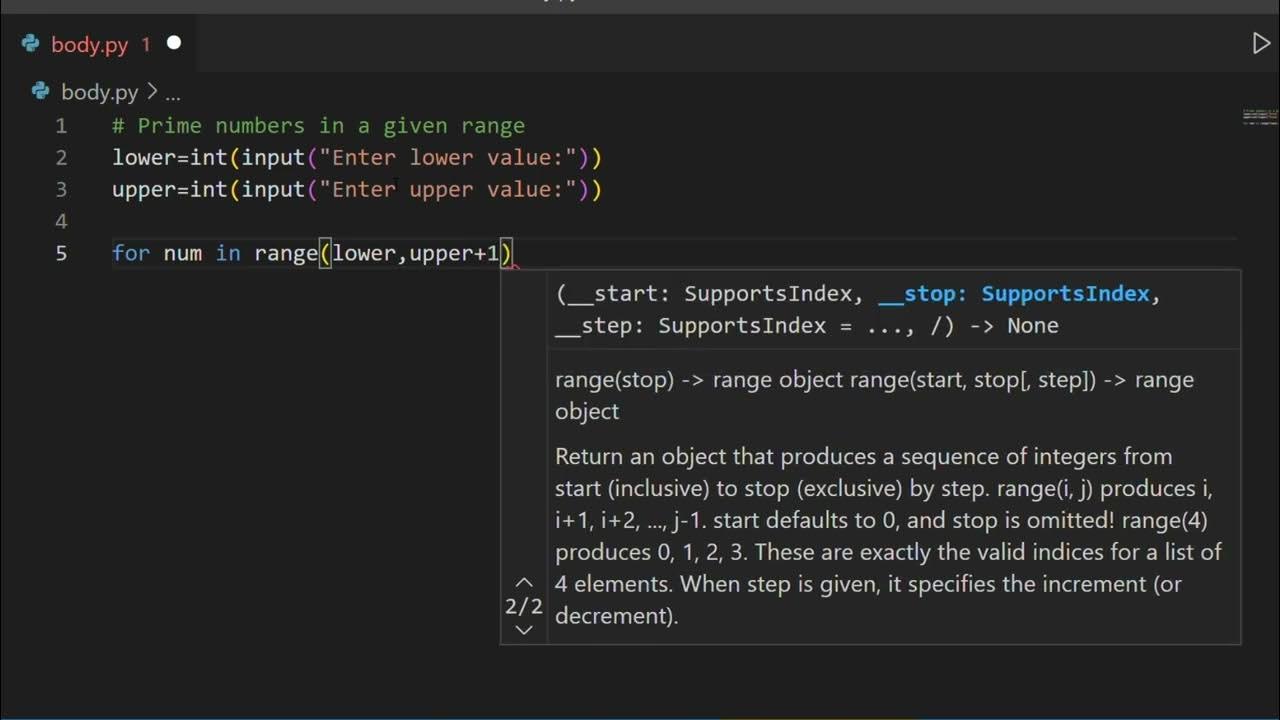 Prime Numbers In A Given Range Programming Coding Python Pythontutorial Youtube