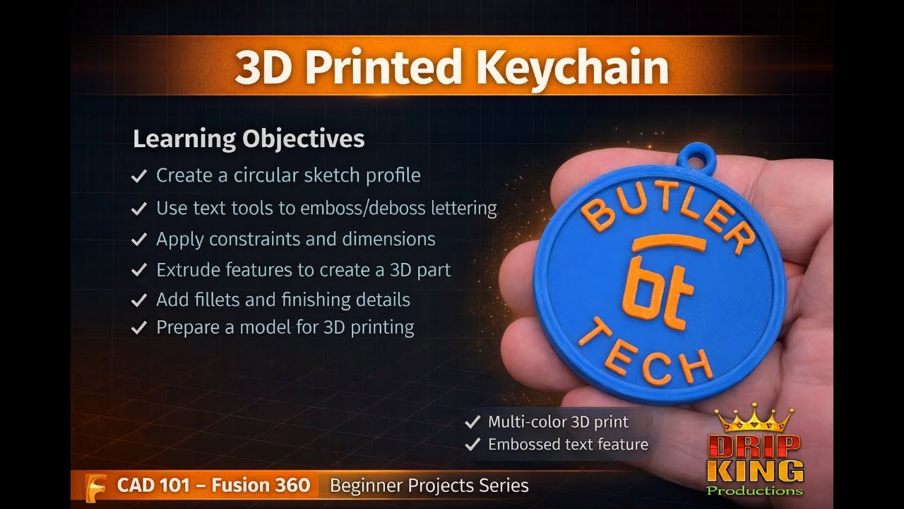Fusion 360 Project - 3D Printed Keychain | Sketch, Text, Extrude - YouTube