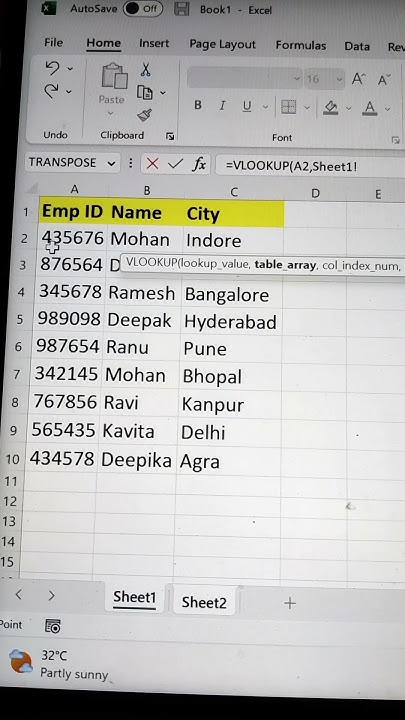 Excel Trick ‼️ Search Data From Another Sheet Using Vlookup Function 😍 Shorts Exceltips
