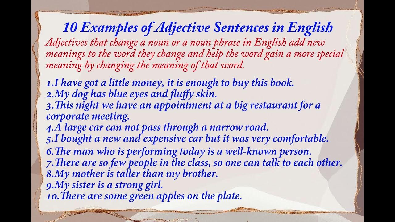 10 Examples of Adjective Sentences in English - YouTube