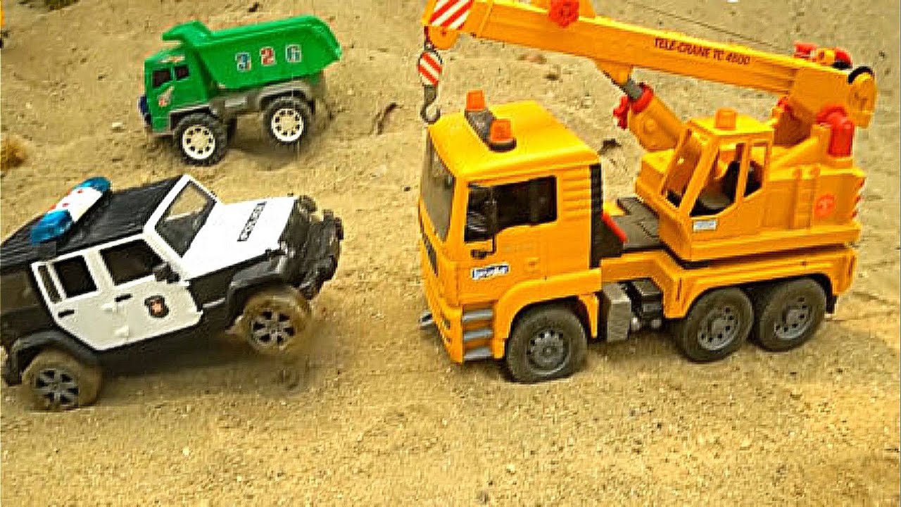 Police Cars, Excavator, Crane Truck Kids Toy Vehicles - YouTube