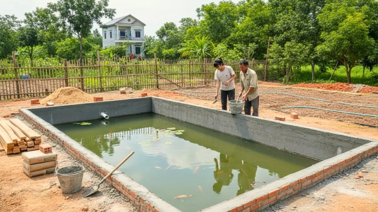 Fish Pond Wall Construction – Full Waterproofing and Final Preparation ...