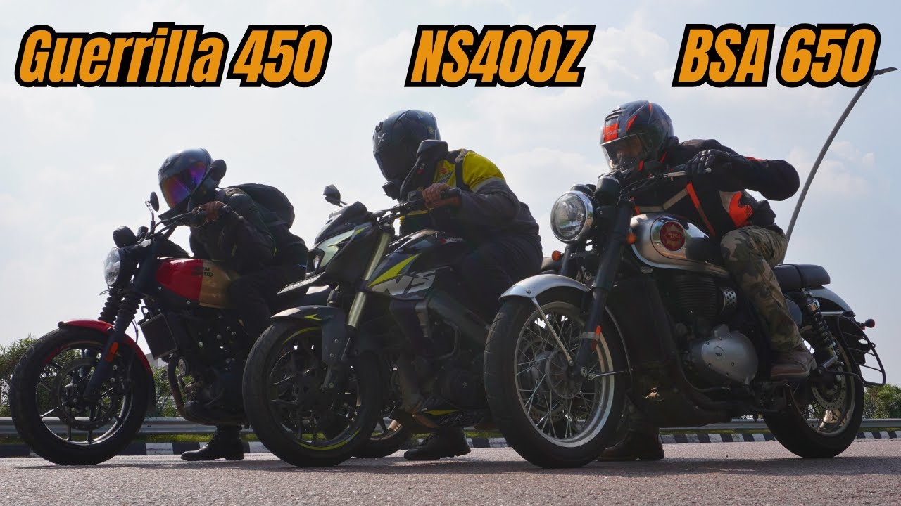 NS400Z vs Guerrilla 450 vs BSA GoldStar 650 Drag Race - YouTube