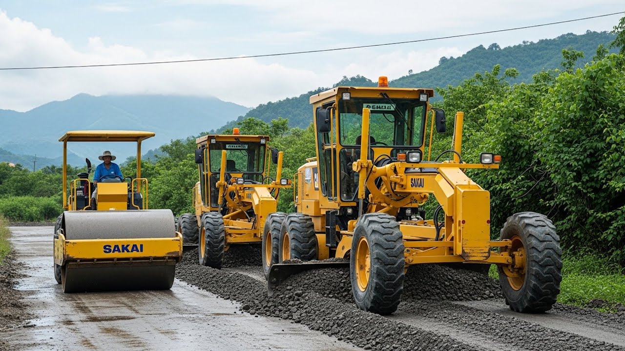 Incredible Process of Road Building With Grader Leveling Gravel ...