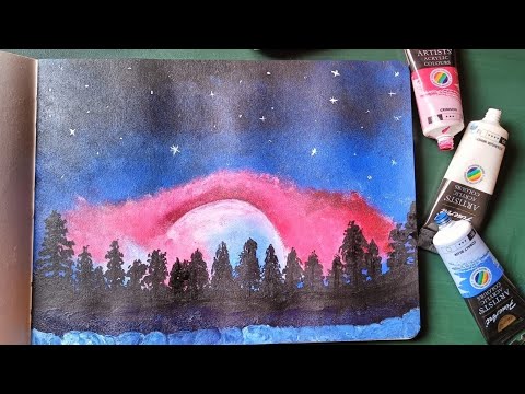 How to make beautiful moon landscape drawing 😍 #43 | Easy drawing for ...