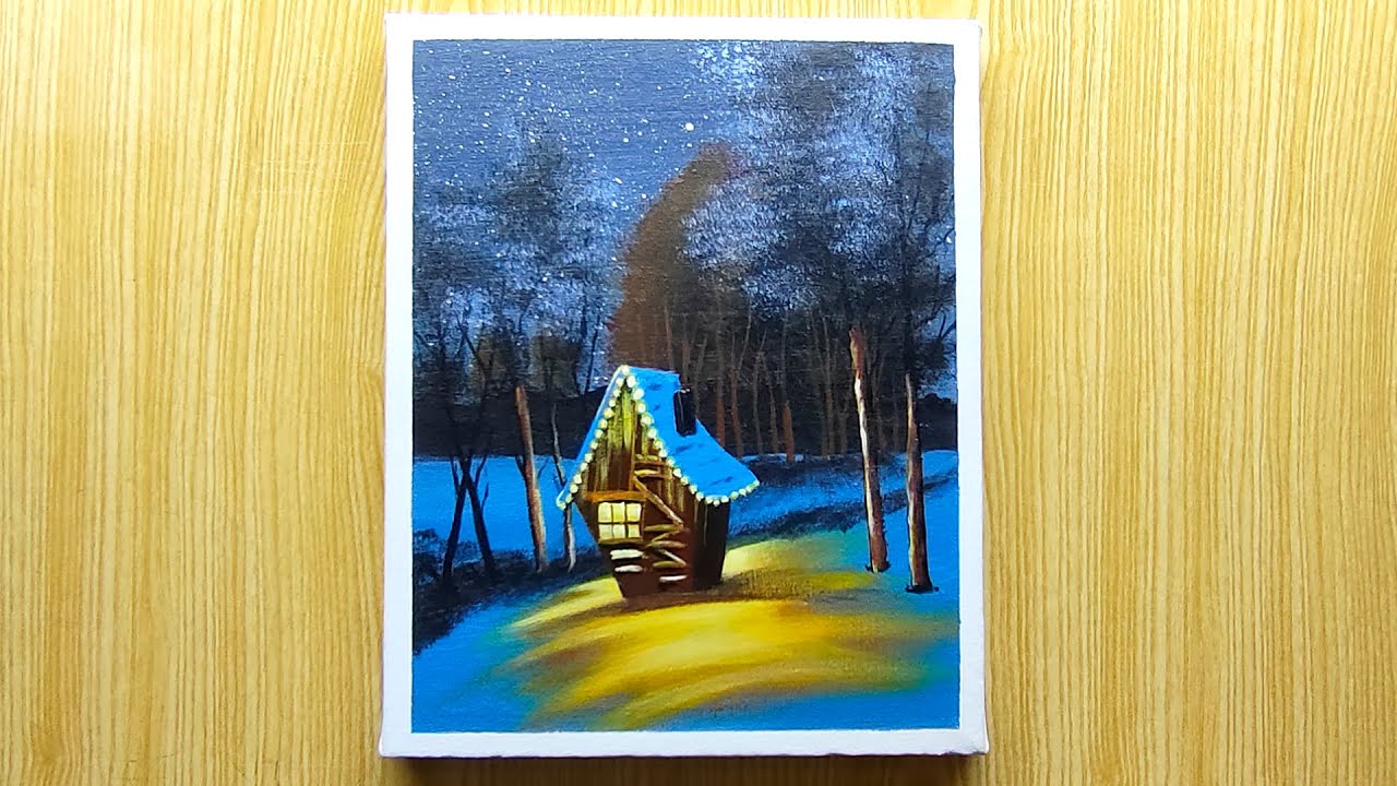painting a cozy cabin in the woods acrylic painting / beautiful ...