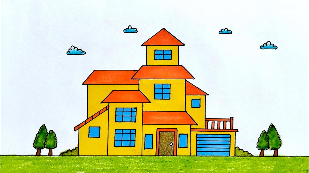 How to Draw a Beautiful House Drawing | Cute Easy House Drawing | Ghar ...