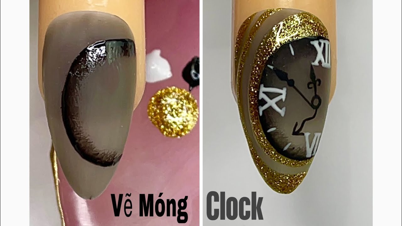 Golden Clock Nails Art For Beginner 💖New Year Nails Design 💝 New Nails ...