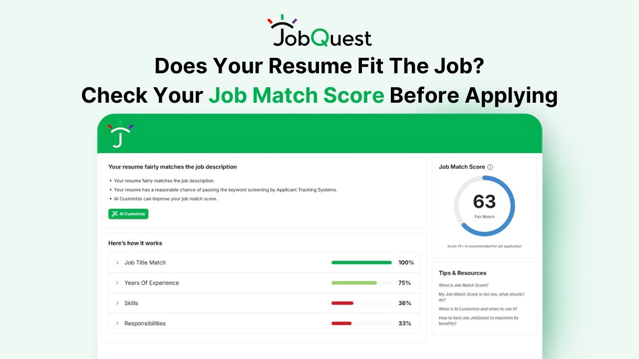 JobQuest Features: Get Your Resume Scored With Job Match Score - YouTube