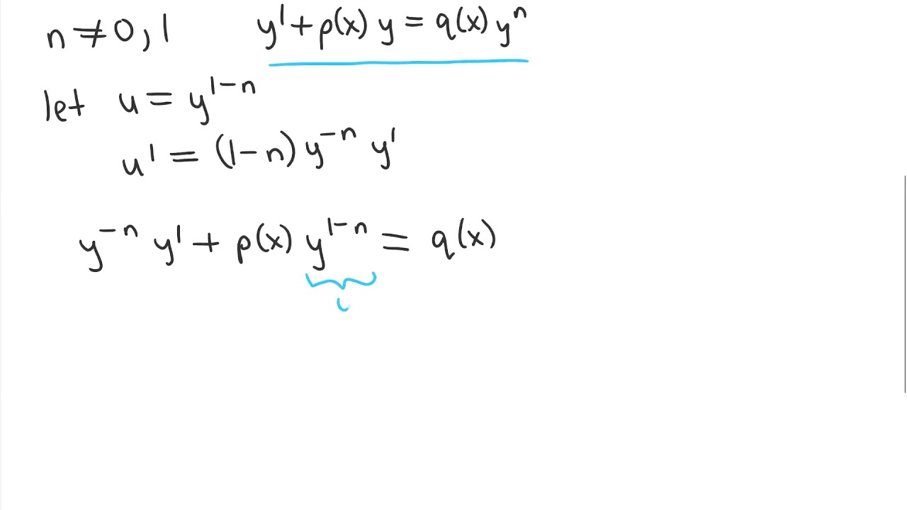 Introduction to Bernoulli Differential Equations (Substitution) - YouTube