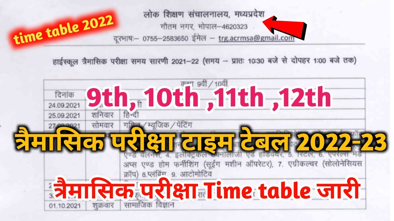 class 9th,10th,11th,12th trimasik pariksha time table 2022 || trimasik ...