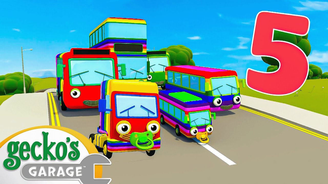 5 Colorful Buses on the Road 🛣️🌈🎵 | Baby Truck | Gecko's Garage | Kids ...