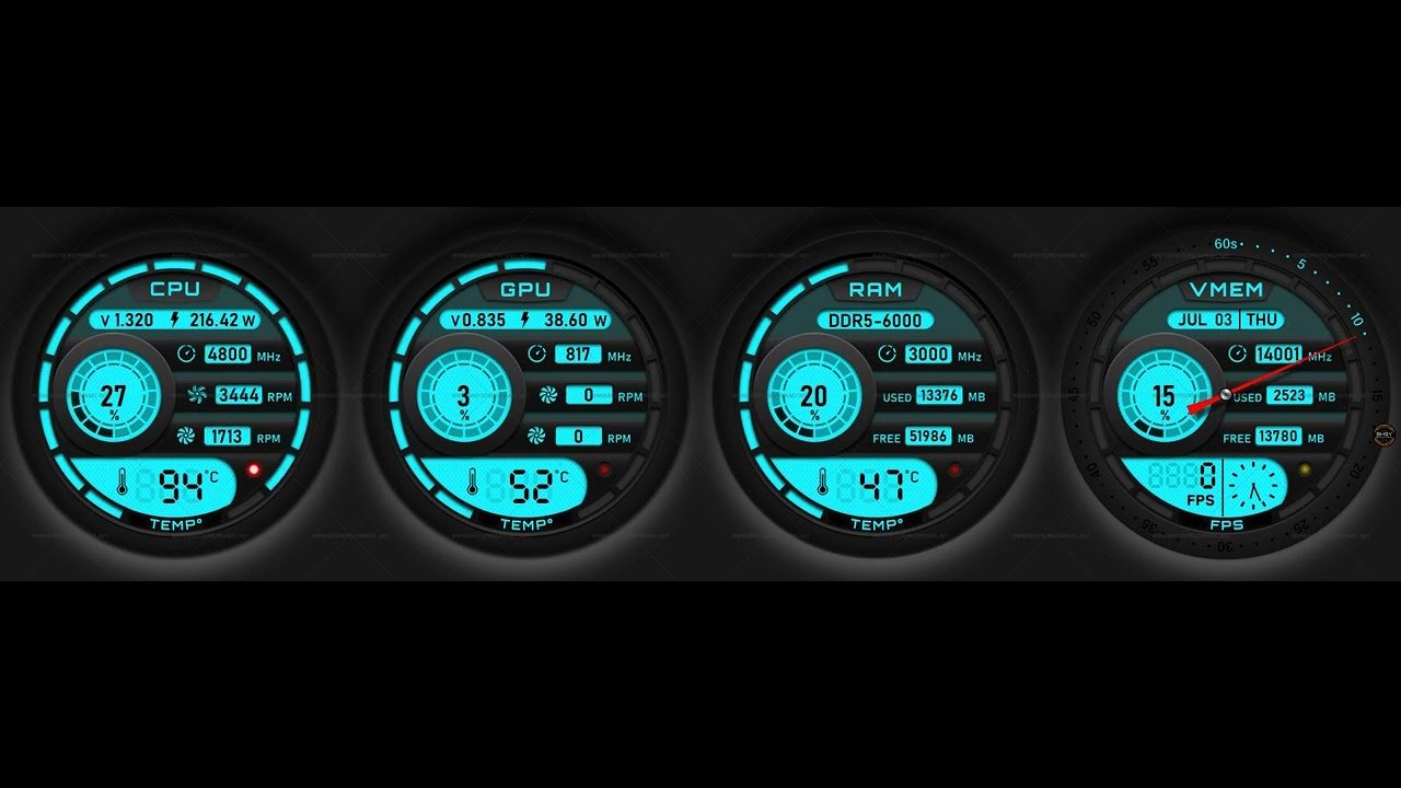44-AIDA64 Sensor Panel Skin with Backlight Color (Black/White) 1920x515 ...