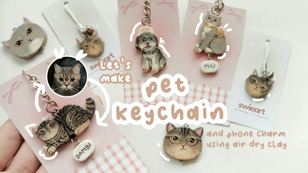 Making Pet Clay Keychain with Air Dry Clay // Using Gouache // Clay ...