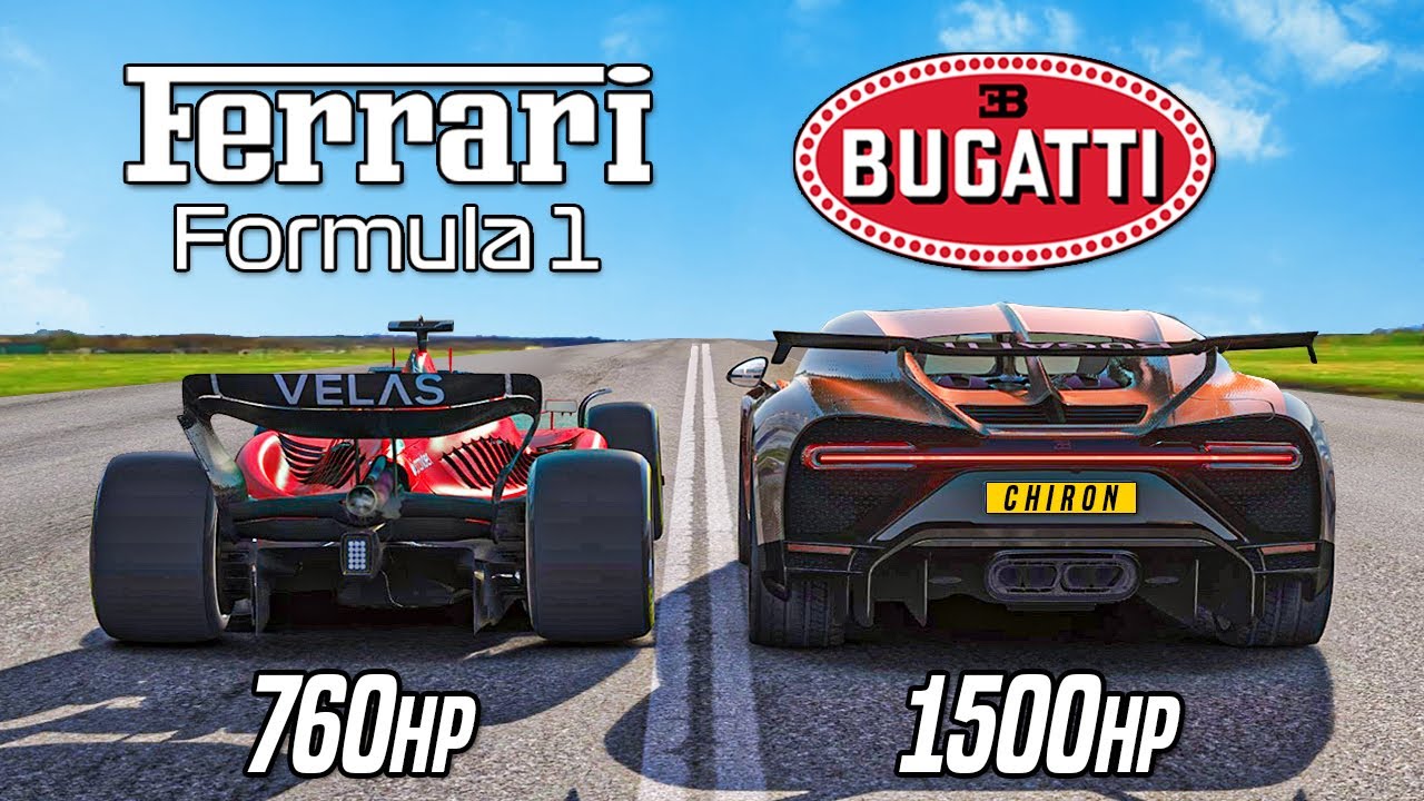 760HP Ferrari F1 Car v 1500HP Bugatti Chiron: DRAG RACE - YouTube