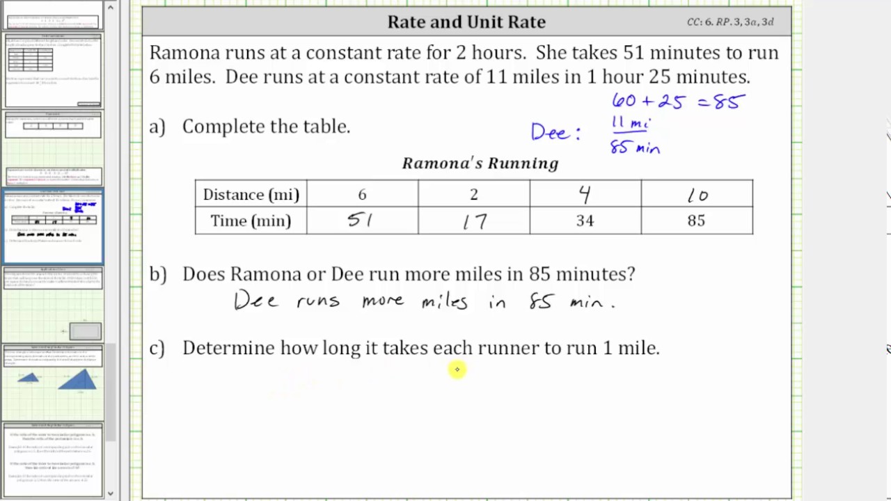 Determine Equivalent Rates Using Proportions: Running (CC:6.RP.3) - YouTube