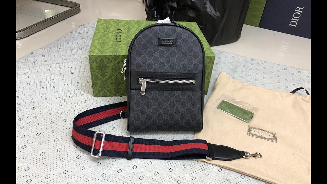 Gucci Men’s GG Supreme Monogram Sling Backpack Review - YouTube