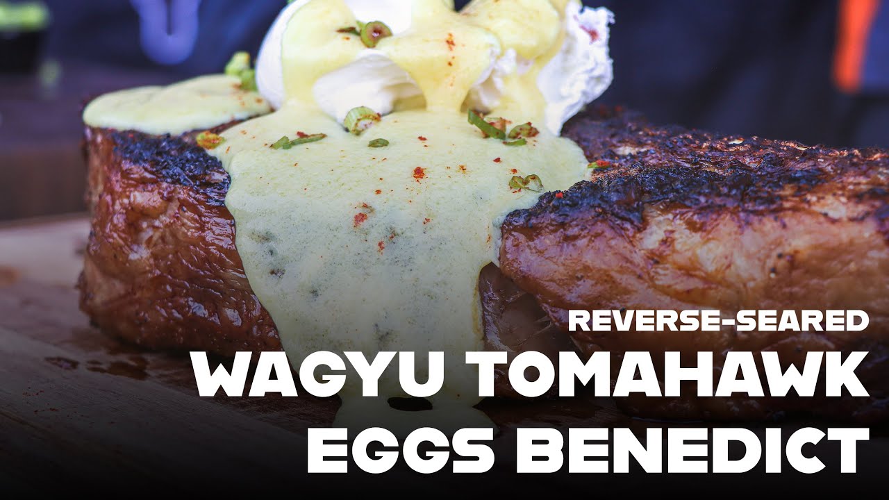 Eggs Benedict w/ Reverse-Seared Tomahawk Steak on a Big Green Egg - YouTube