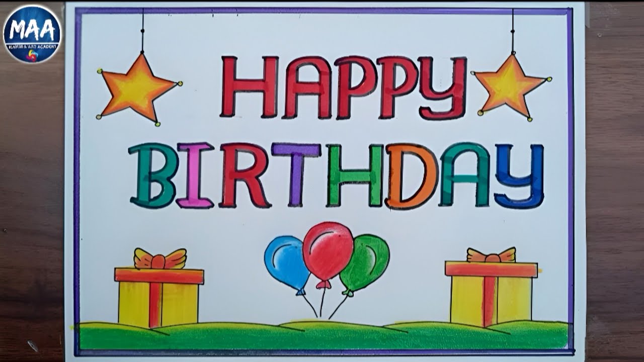 Happy Birthday Drawing | Birthday Drawing | How to draw birthday card ...