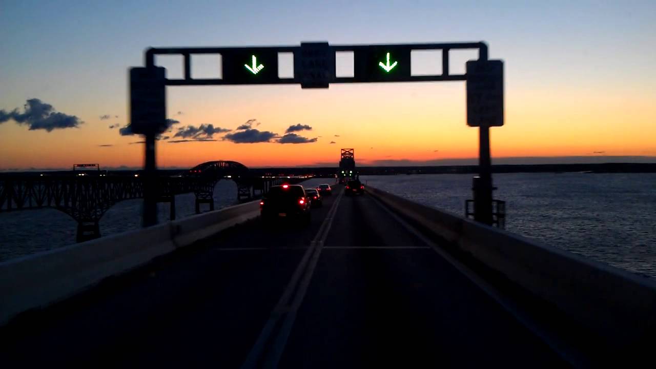 Sunrise as we head along US Highway 50 across the Chesapeake Bay Bridge ...