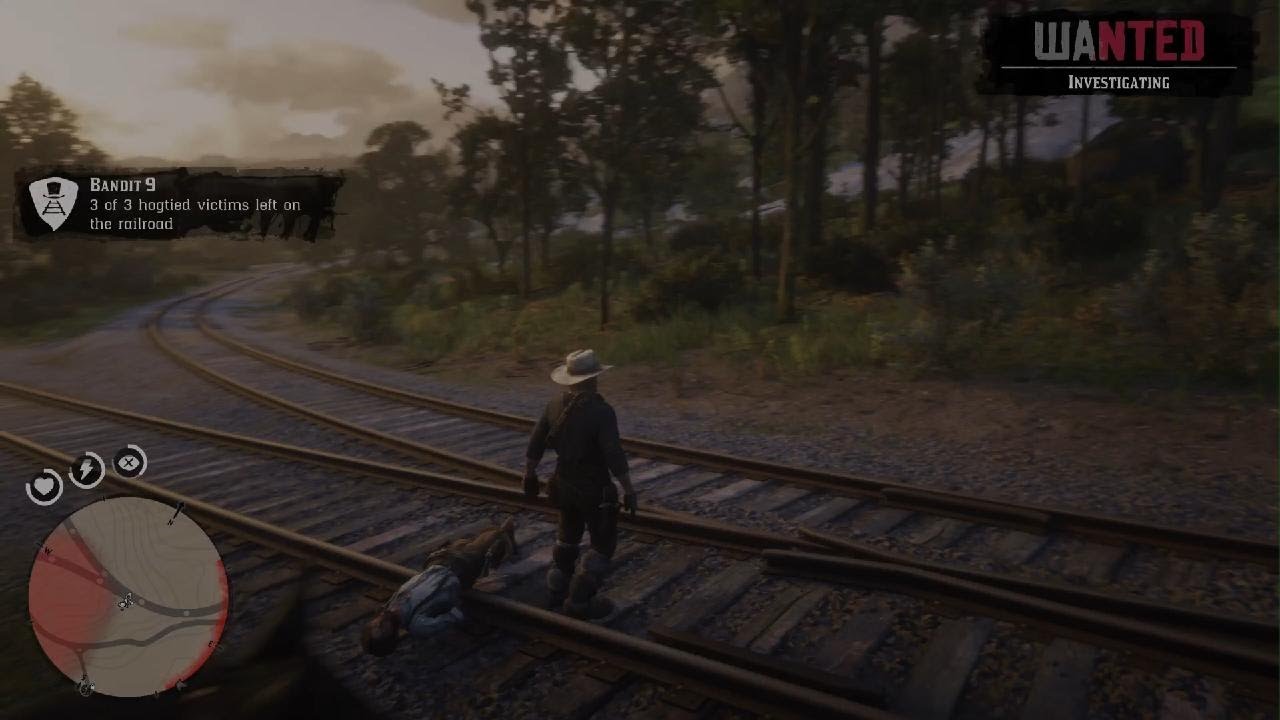RDR2 Hogtie 3 and leave on railroad tracks - YouTube