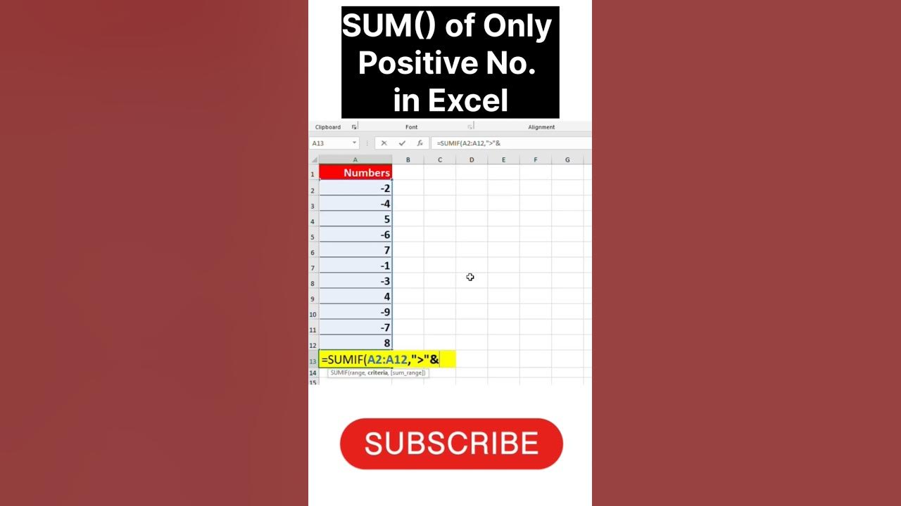 ExcelTrick#Sum of only Positive No. in Excel#Excel#exceltutorial#exceltips#shorts#viral# ...