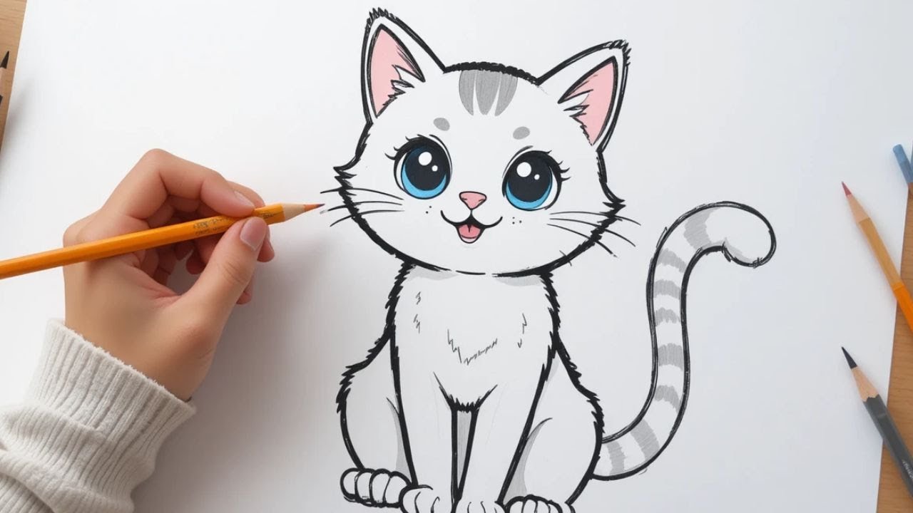 How to Draw a Cute Cat Easy for Kids and Toddlers | Acchi Acche Drawing ...