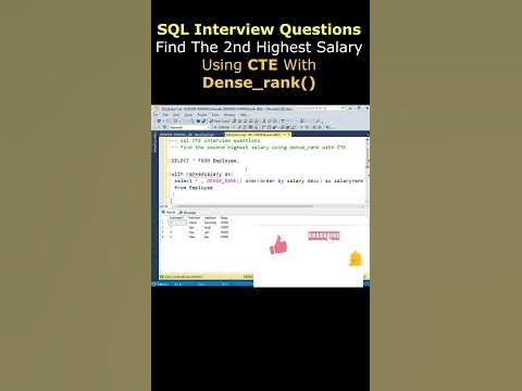 SQL CTE Interview questions find the 2nd highest salary sql server cte #sqlinterviewquestions ...