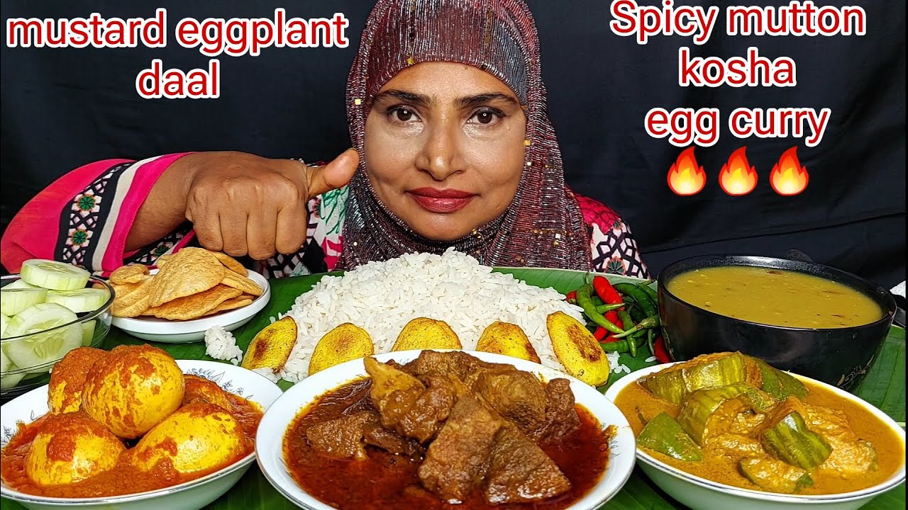 EATING MUTTON KOSHA, MUSTARD EGGPLANT, DAAL WITH RICE, EATING ASMR ...