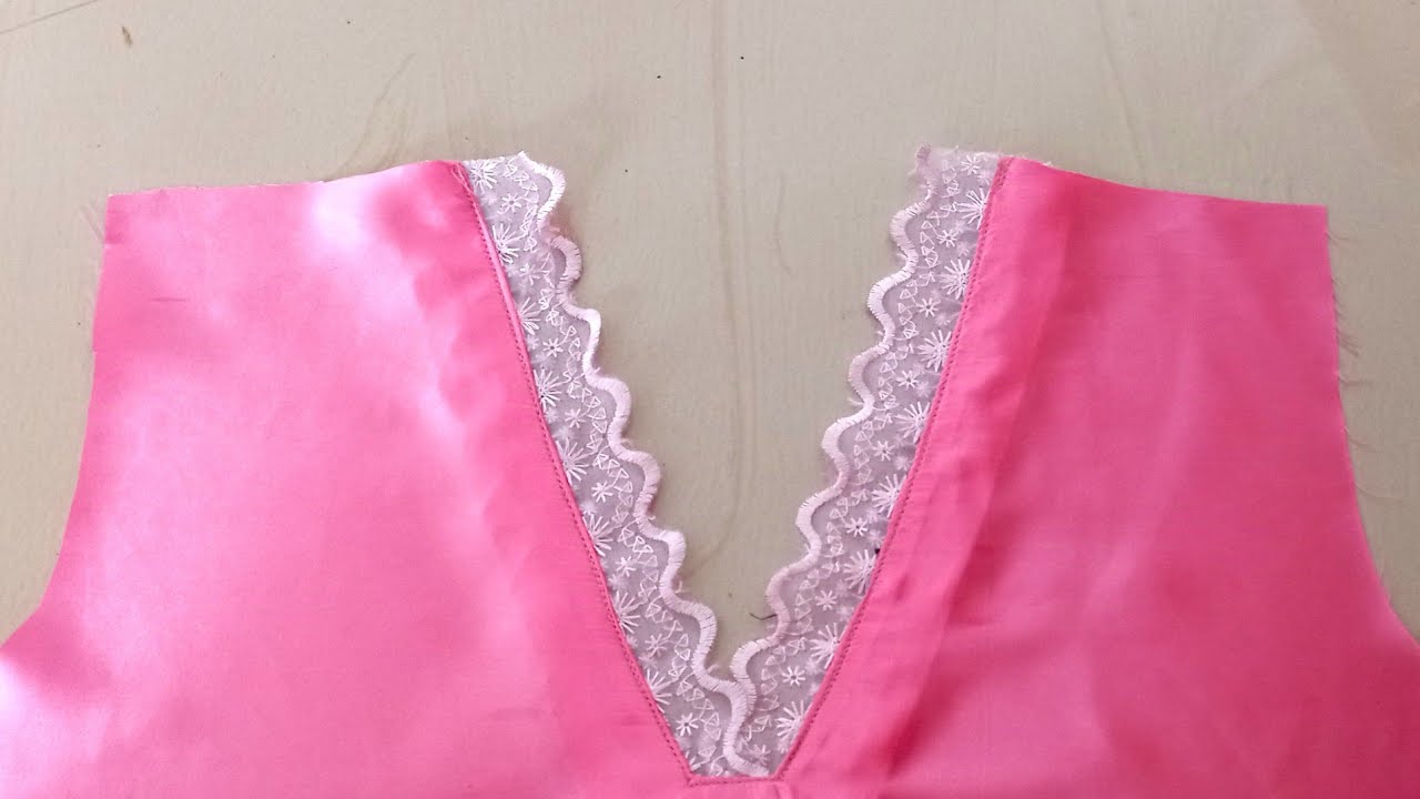 Beautiful V Neck Design With Lace Cutting And Stitching Easy Method For ...