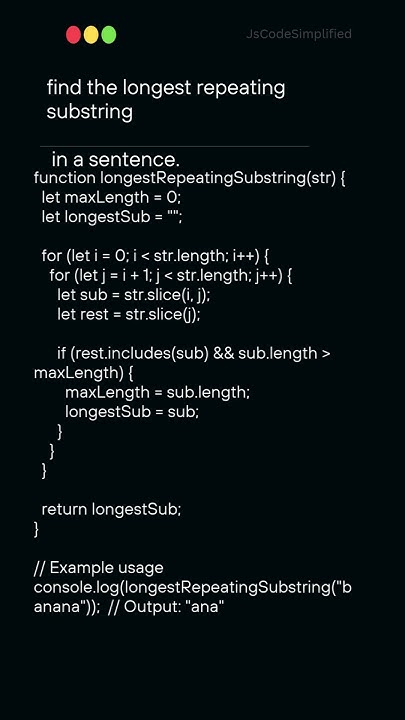 longest repeating Substring #js #javascript #javascriptinterview #interviewquestions - YouTube