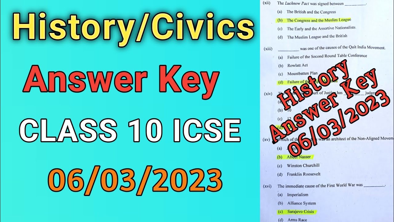 History/ Civics Answer Key Class 10 ICSE Board 07/03/2023 - YouTube