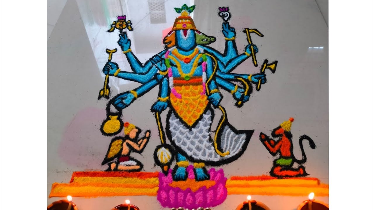 Vishnu 🌸Rangoli Art 🌸#rangoli #balaji #dashavtar #art #youtube - YouTube