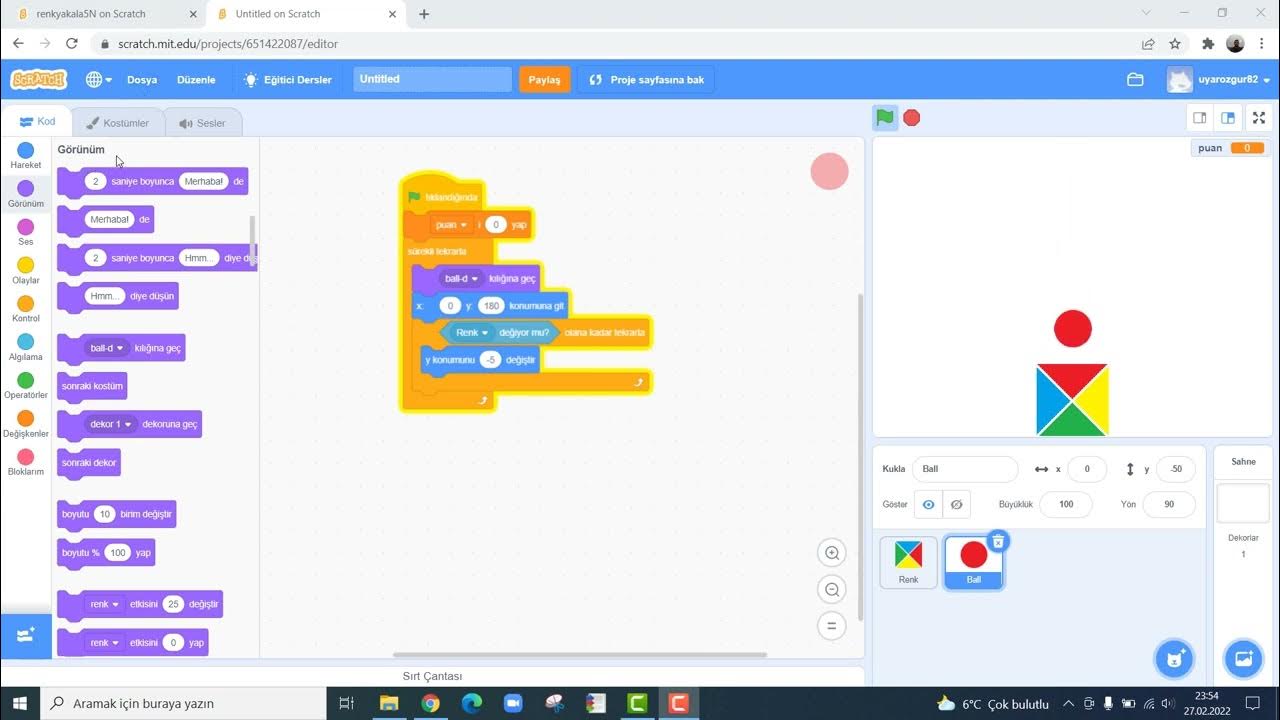 Scratch' de Renk Yakalama Oyunu - YouTube