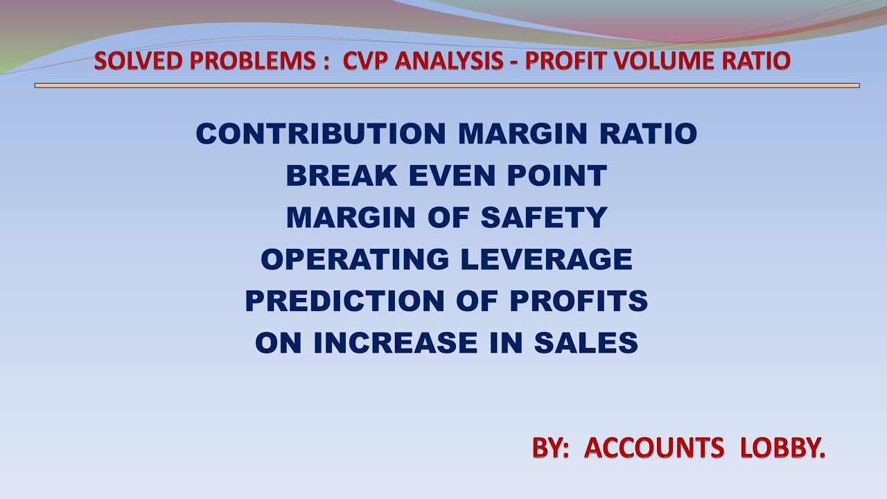 149 - SOLVED PROBLEMS - CVP ANALYSIS - BREAK EVEN POINT - MARGIN OF SAFETY - OPERATING LEVERAGE ...
