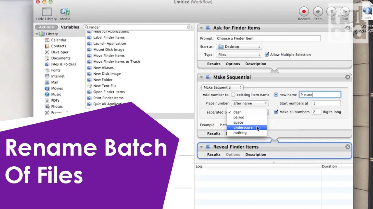 Short how-to video | Rename Batch Of Files Using Automator - YouTube