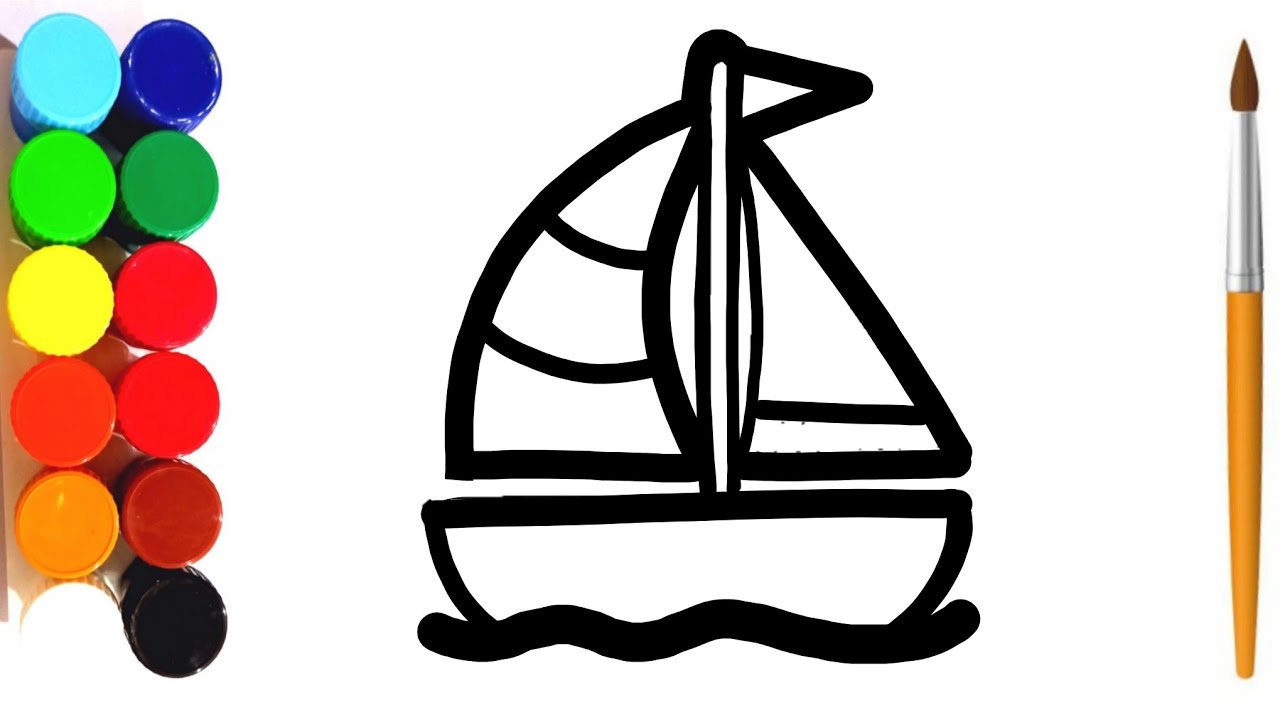 Yacht Drawing, Painting and Coloring for Kids | How to Draw a Yacht ...