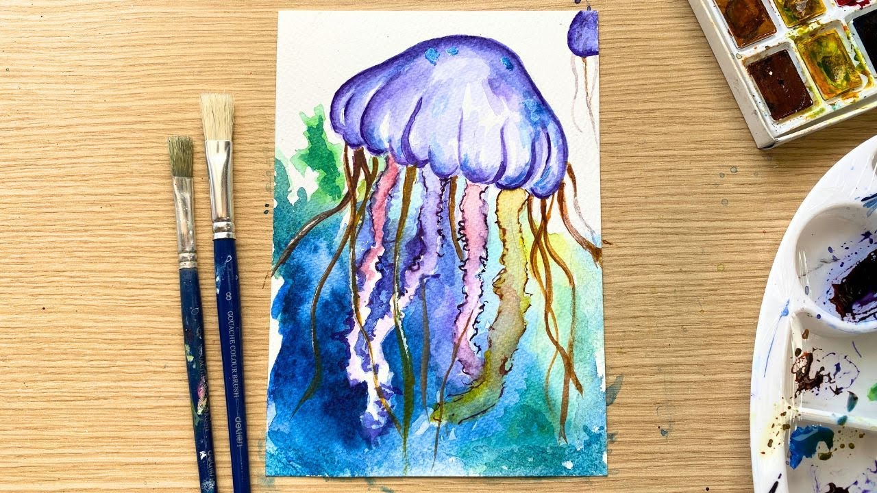 How to Paint a Jellyfish | Watercolor painting for beginners step by ...