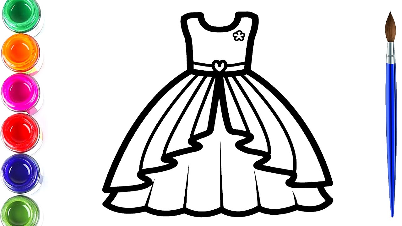 Princess Dress Drawing, Painting, Coloring for Kids & Toddlers | How To ...