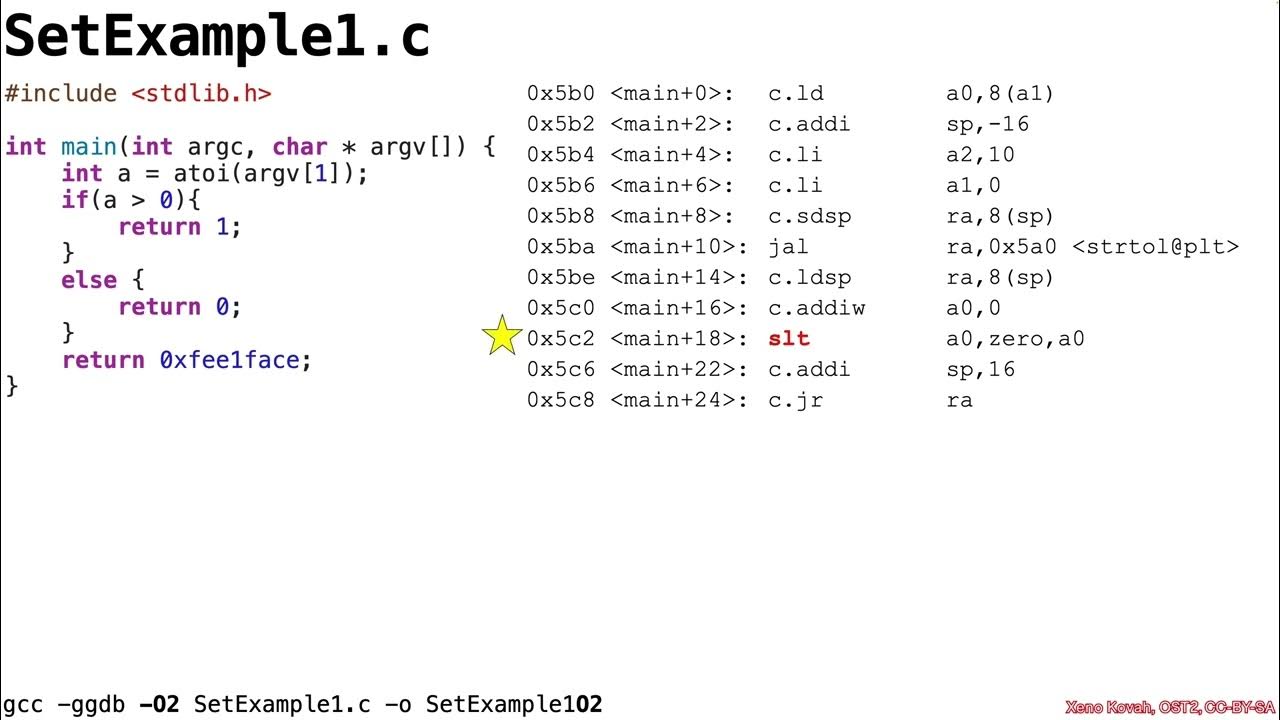 Arch1005: RISC-V Assembly 09 Sets 02 SetExample1.c 1 - YouTube