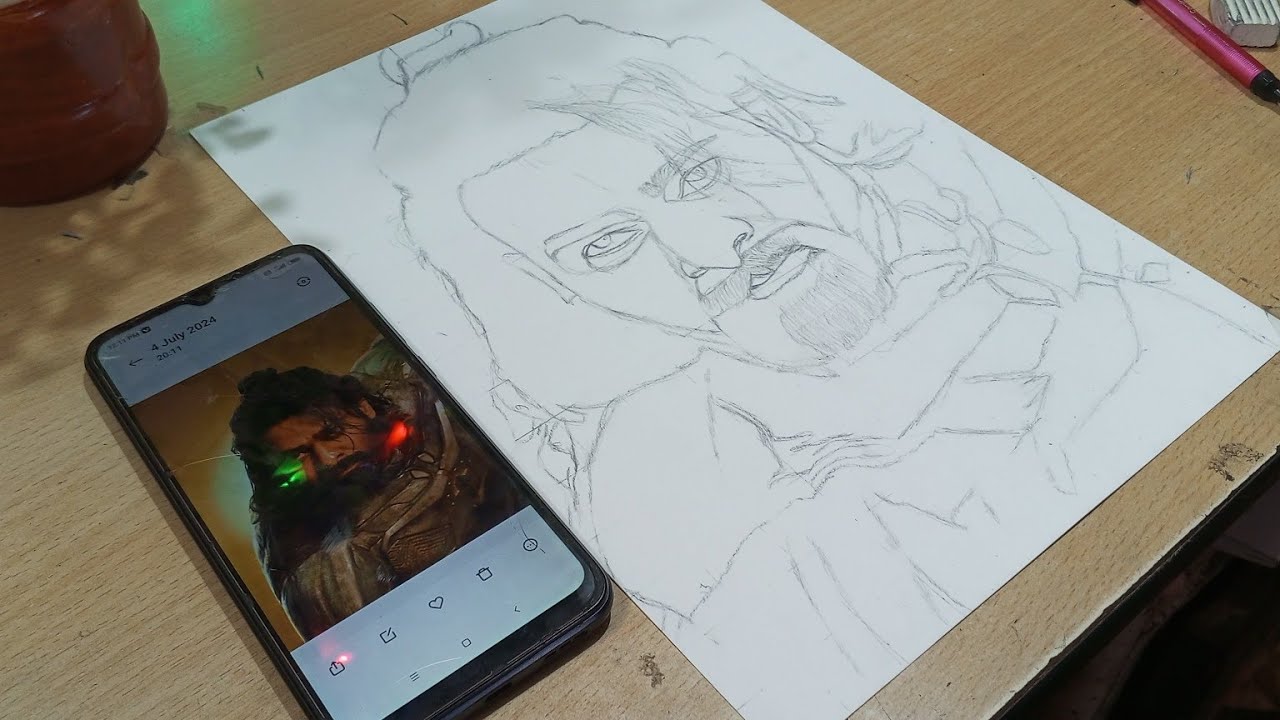 Step-by-Step Tutorial: Drawing Kalki Movie Hero Prabhas || outline ...