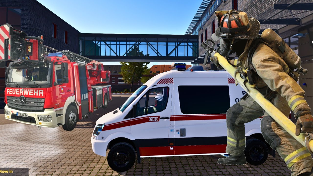 Emergency Call 112 - German Firefighters, Ladder Truck Responders on ...