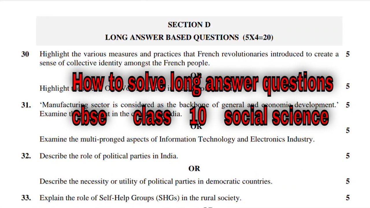 How to solve long answer questions class 10 social science for full ...
